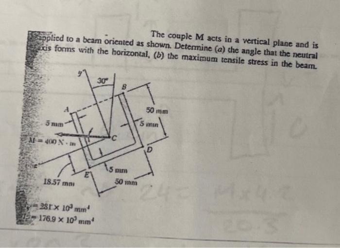 Solved The couple M acts in a vertical plane and is | Chegg.com