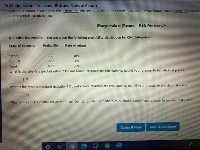 Solved Ch 08: Homework Problems - Risk and Rates of Return | Chegg.com