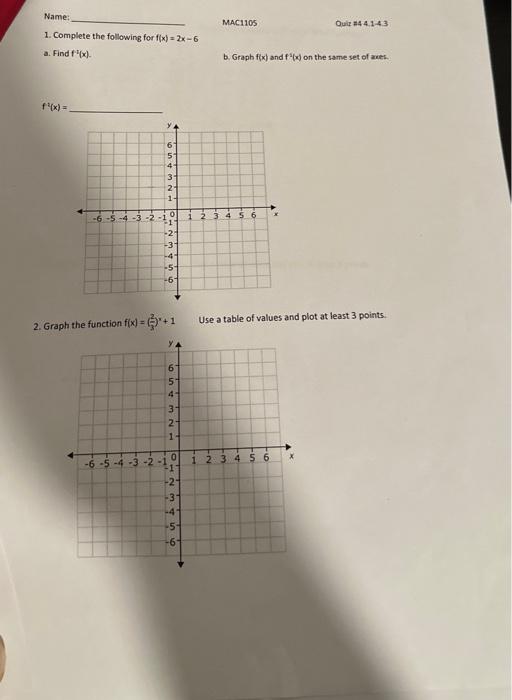 Solved 1. Complete the following for f(x)=2x−6 a. Find | Chegg.com