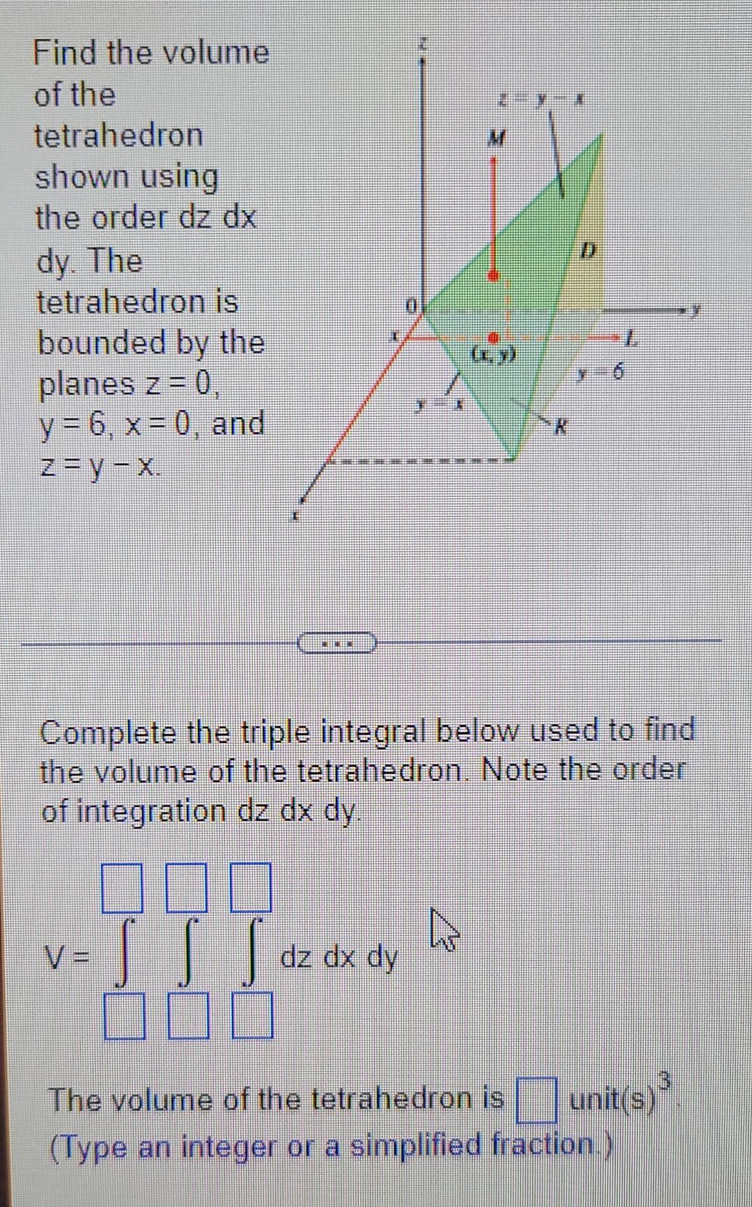 Solved zv Find the volume of the tetrahedron shown using the | Chegg.com