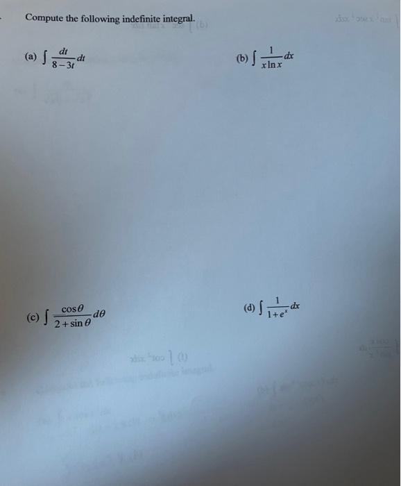 Solved Compute the following indefinite integral. (a) | Chegg.com