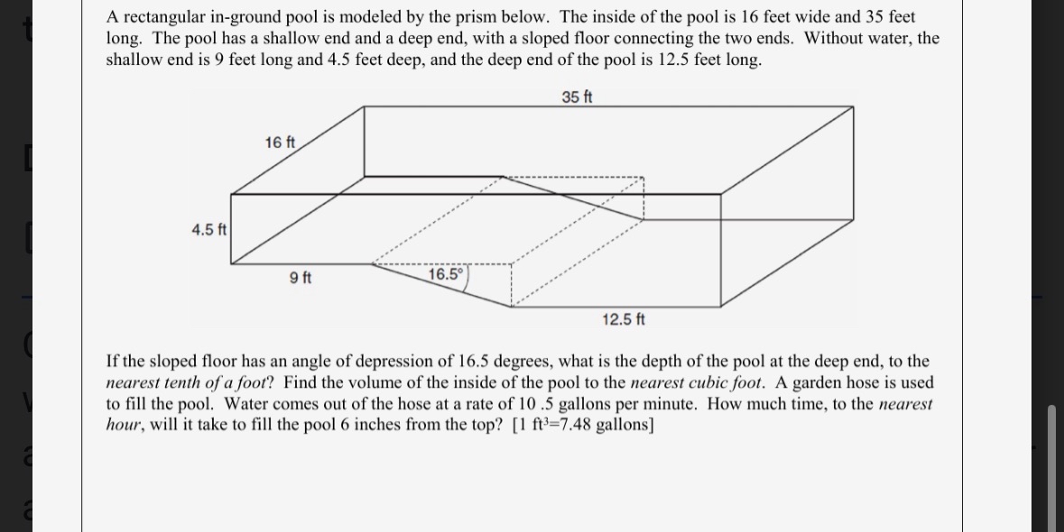 Solved A rectangular in-ground pool is modeled by the prism | Chegg.com