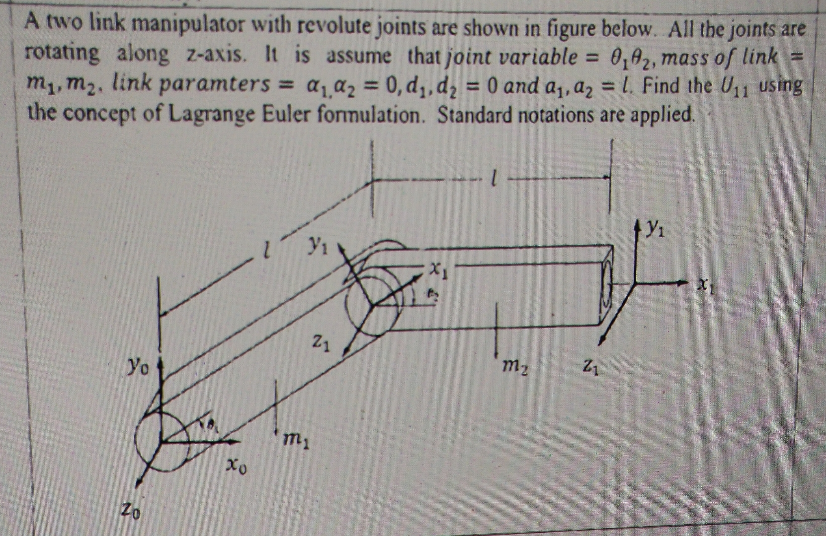 Solved A two link manipulator with revolute joints are shown | Chegg.com
