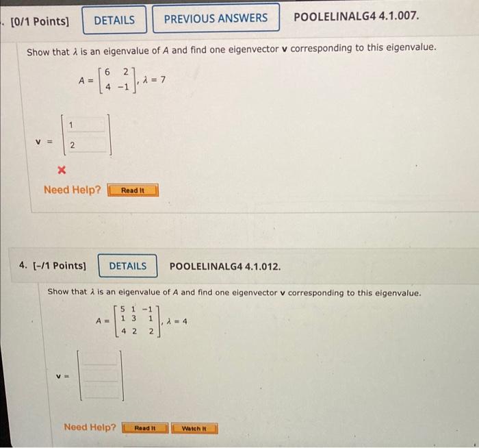 Solved [0/1 Points) DETAILS PREVIOUS ANSWERS POOLELINALG4 | Chegg.com