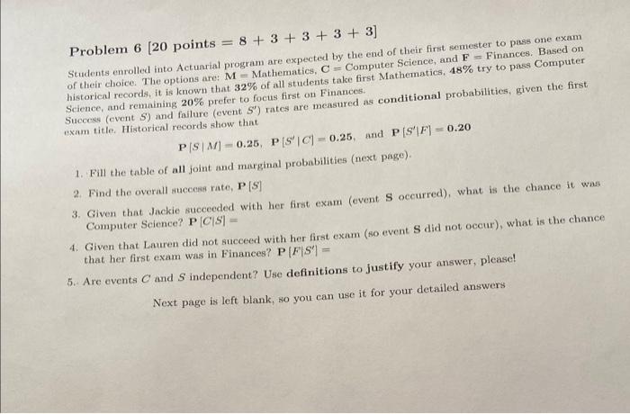 Solved Problem 6[20 points =8+3+3+3+3] Students enrolled | Chegg.com