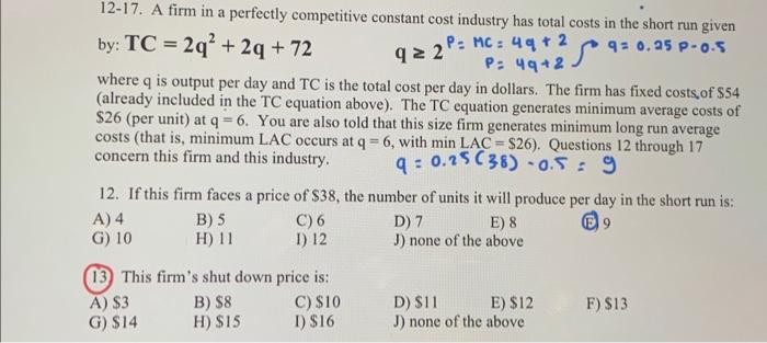 Solved where q is output per day and TC is the total cost | Chegg.com