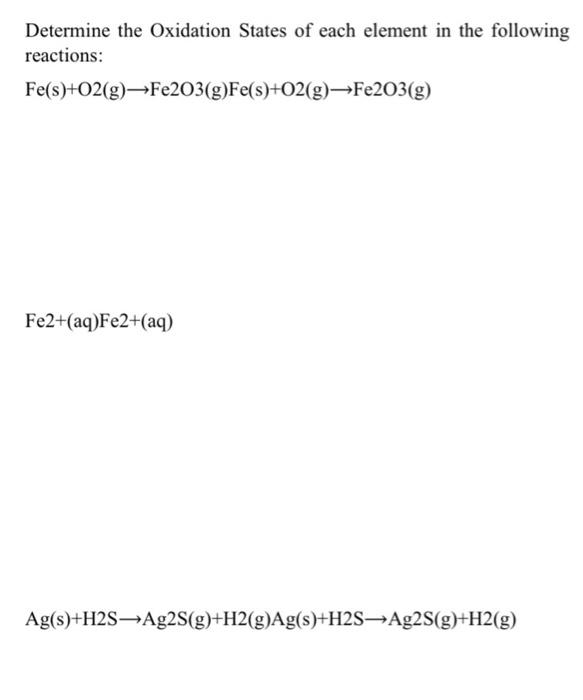 Solved Determine the Oxidation States of each element in the | Chegg.com