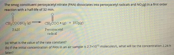Solved The smog constituent peroxyacetyl nitrate (PAN) | Chegg.com