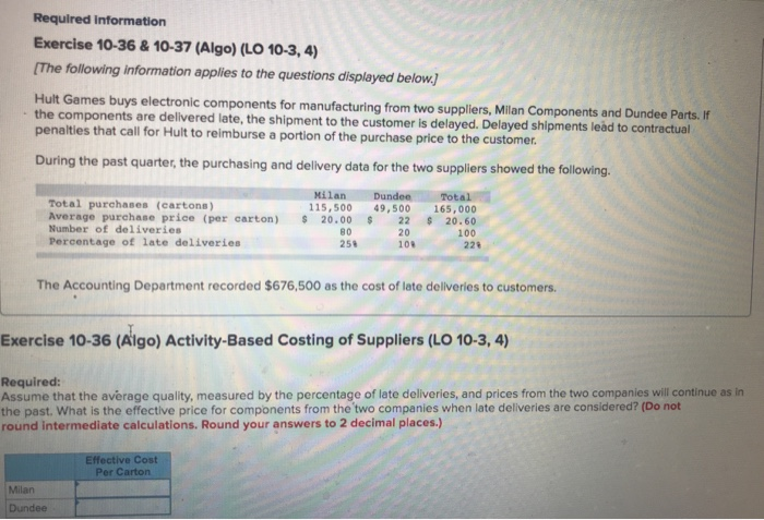 Solved Required Information Exercise 10-36 & 10-37 (Algo) | Chegg.com