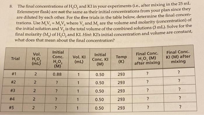 Solved After constant volumes of reactants (H2O2 and KI) are | Chegg.com