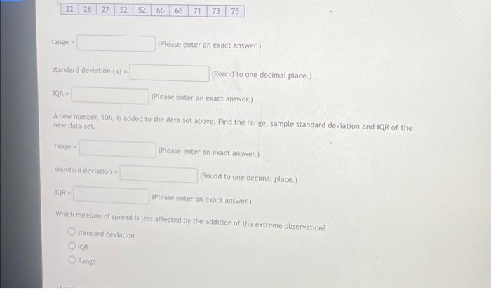 Solved range = (Please enter an exact answer.) standard | Chegg.com