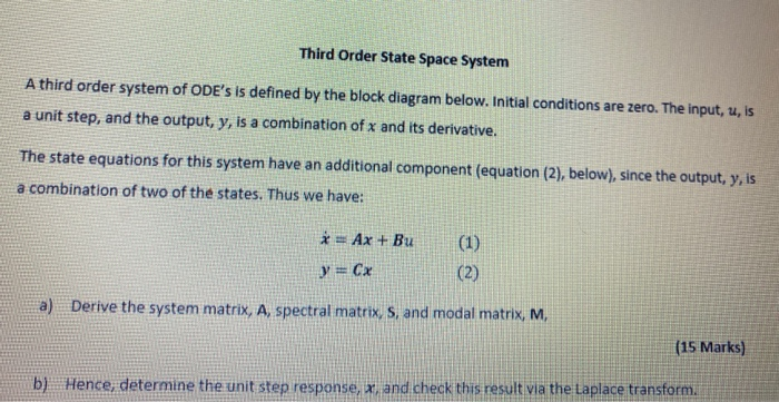 Solved Third Order State Space System A third order system | Chegg.com
