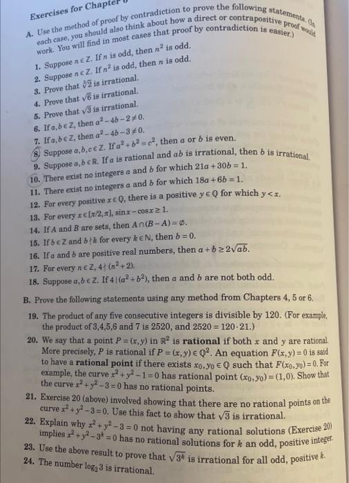Solved A. Use the method of proof by contradiction to prove | Chegg.com