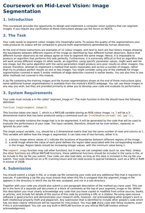 Coursework on Mid-Level Vision: Image Segmentation 1. | Chegg.com