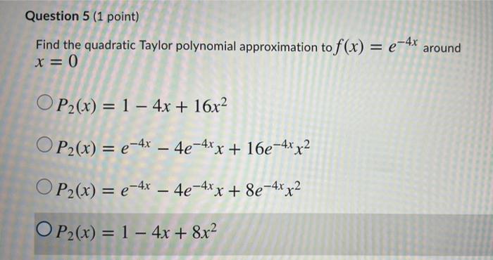 Solved Question 4 (1 point) What is the equation for the | Chegg.com