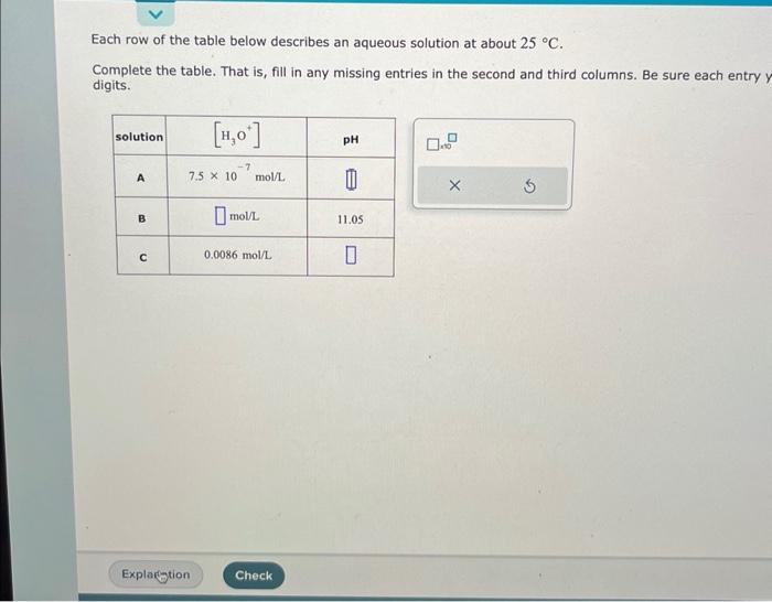 Solved Each row of the table below describes an aqueous | Chegg.com