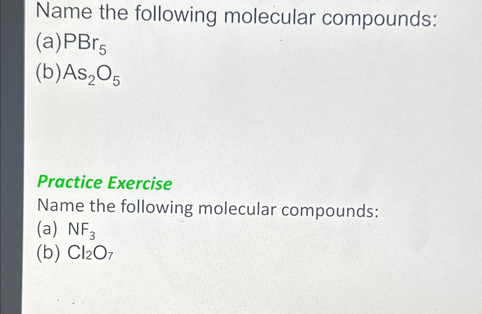 Solved Name the following molecular | Chegg.com