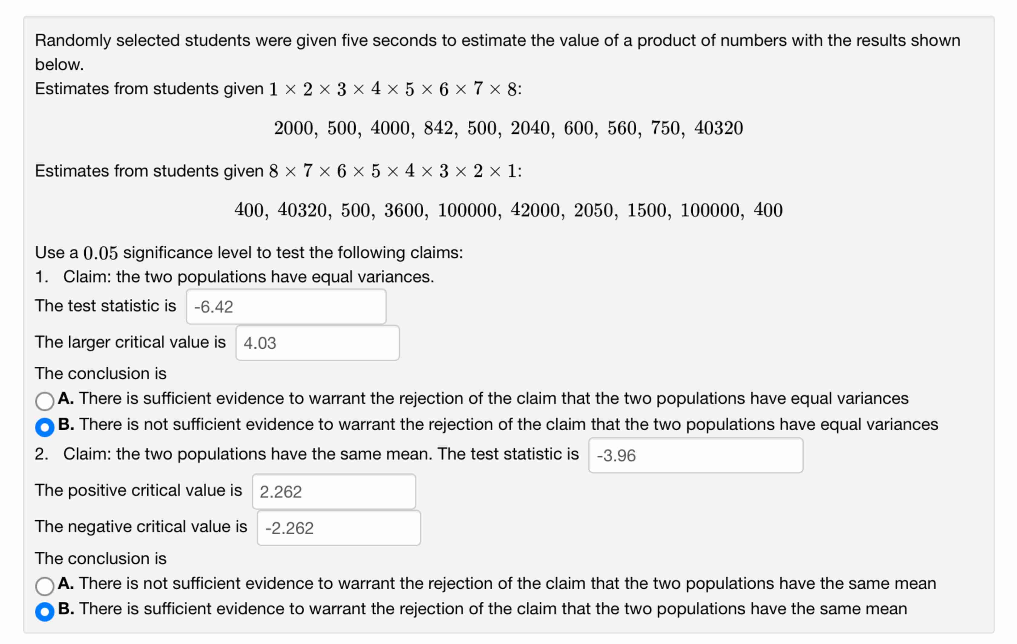 Solved by an EXPERT Randomly selected students were given five seconds to | Chegg.com