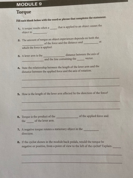 Solved MODULE 9 Torque Fill each blank below with the word | Chegg.com
