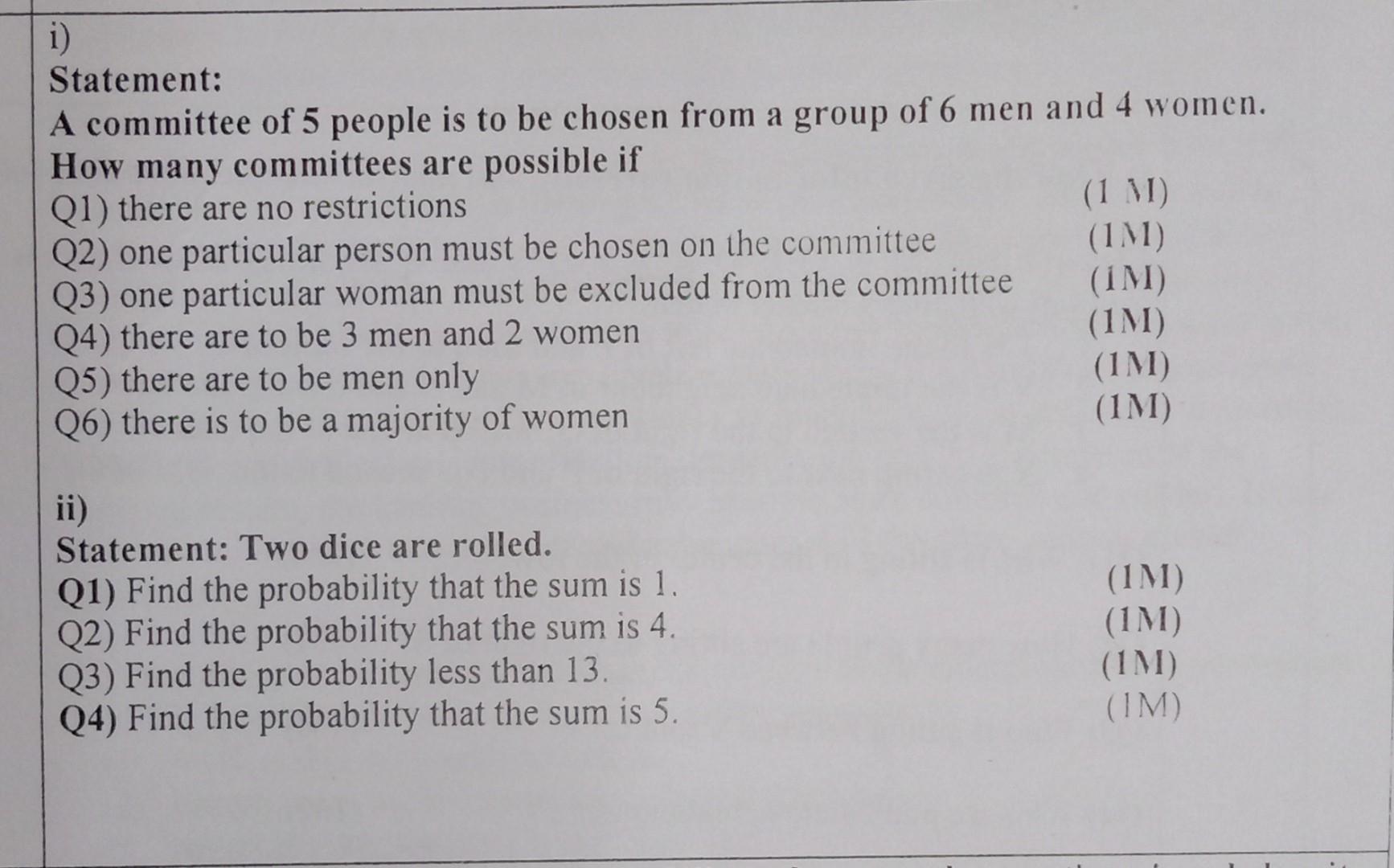 Solved i) Statement: A committee of 5 people is to be chosen | Chegg.com