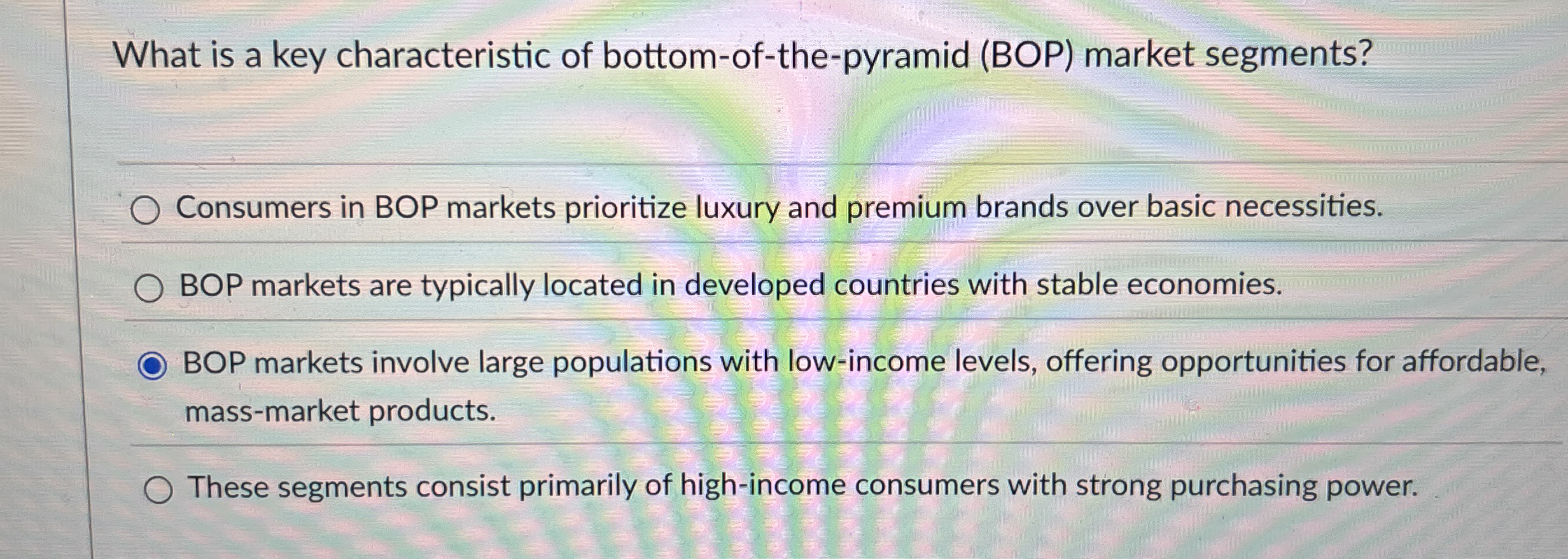 Solved What is a key characteristic of bottom-of-the-pyramid | Chegg.com