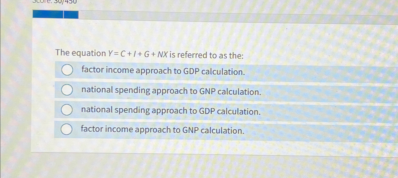 Solved The equation Y=C+I+G+Nx ﻿is referred to as the:factor | Chegg.com