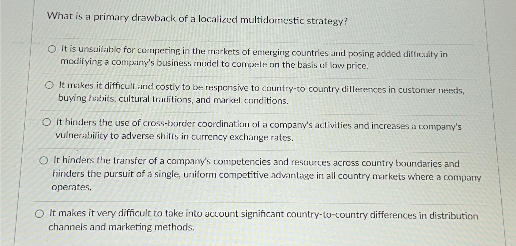 Solved What is a primary drawback of a localized | Chegg.com