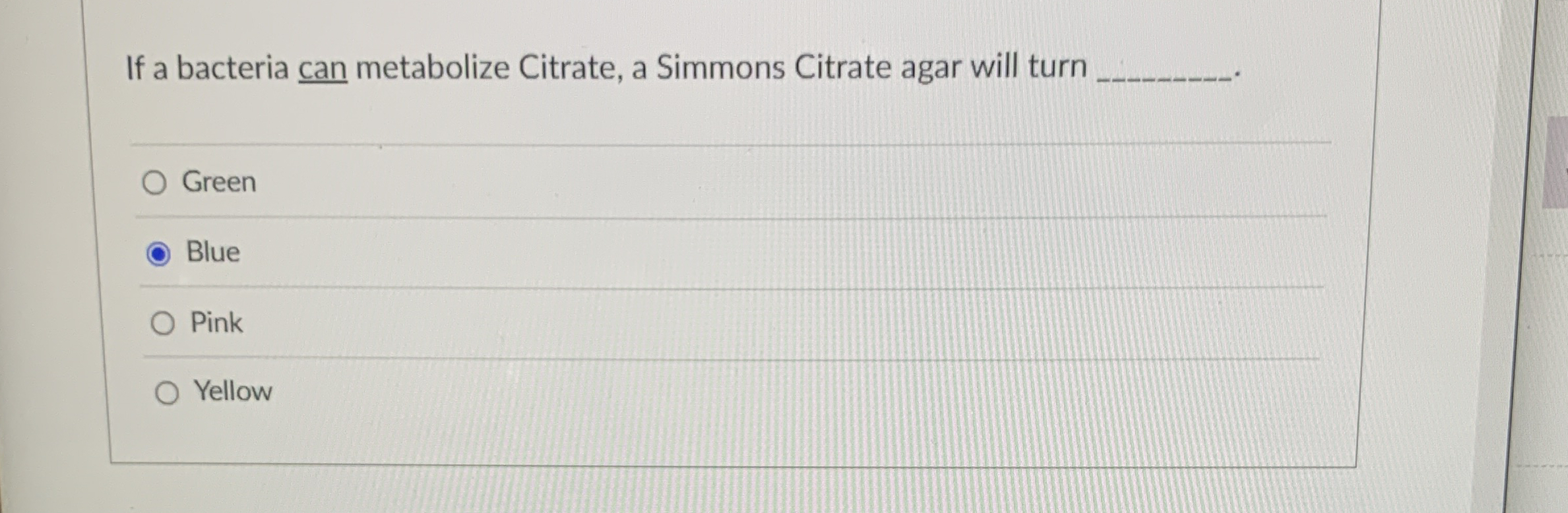 If a bacteria can metabolize Citrate, a Simmons | Chegg.com