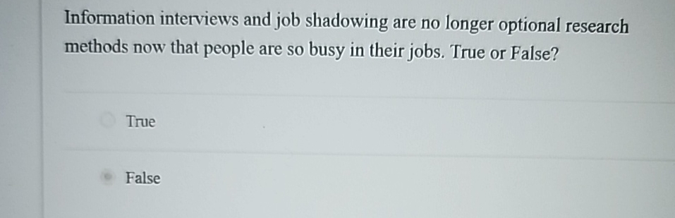 Solved Information interviews and job shadowing are no | Chegg.com