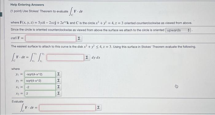 Solved (1 point) Use Stokes' Theorem to evaluate ∫CF⋅dr | Chegg.com