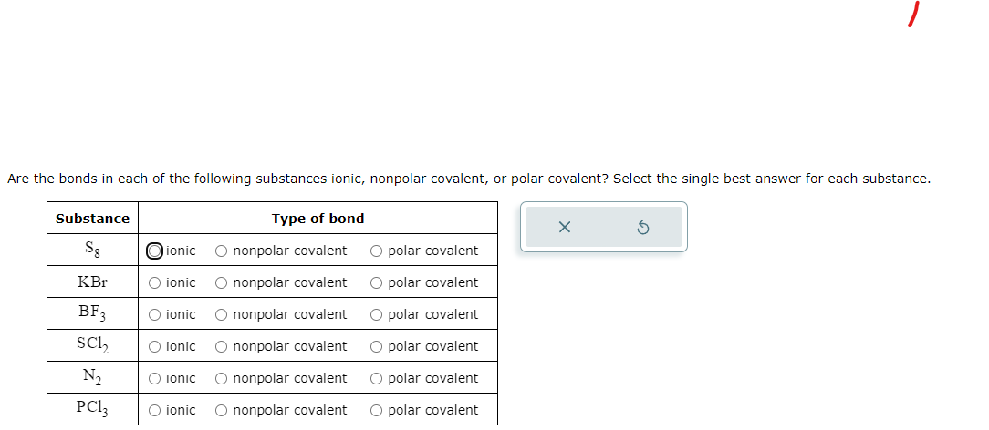 Solved Are the bonds in each of the following substances | Chegg.com