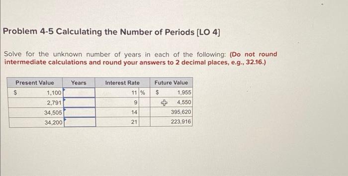 Solved Problem 4-5 Calculating the Number of Periods (LO 4] | Chegg.com