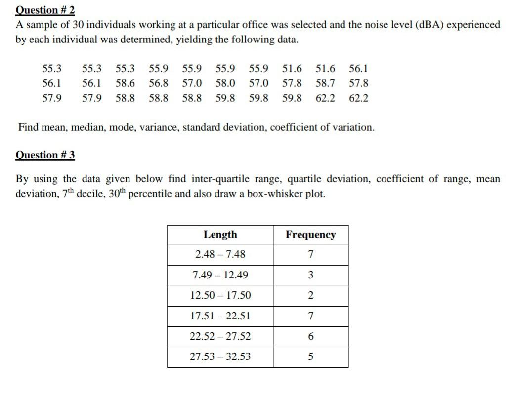 Ouestion \#2 A sample of 30 individuals working at a | Chegg.com