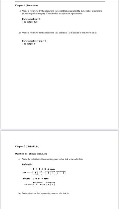 Solved Chapter 6 (Recursion) 1) Write a recursive Python | Chegg.com