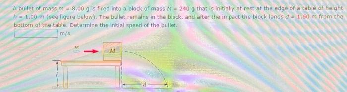 Solved A bullet of mass m=8.00 g is fired into a block of | Chegg.com