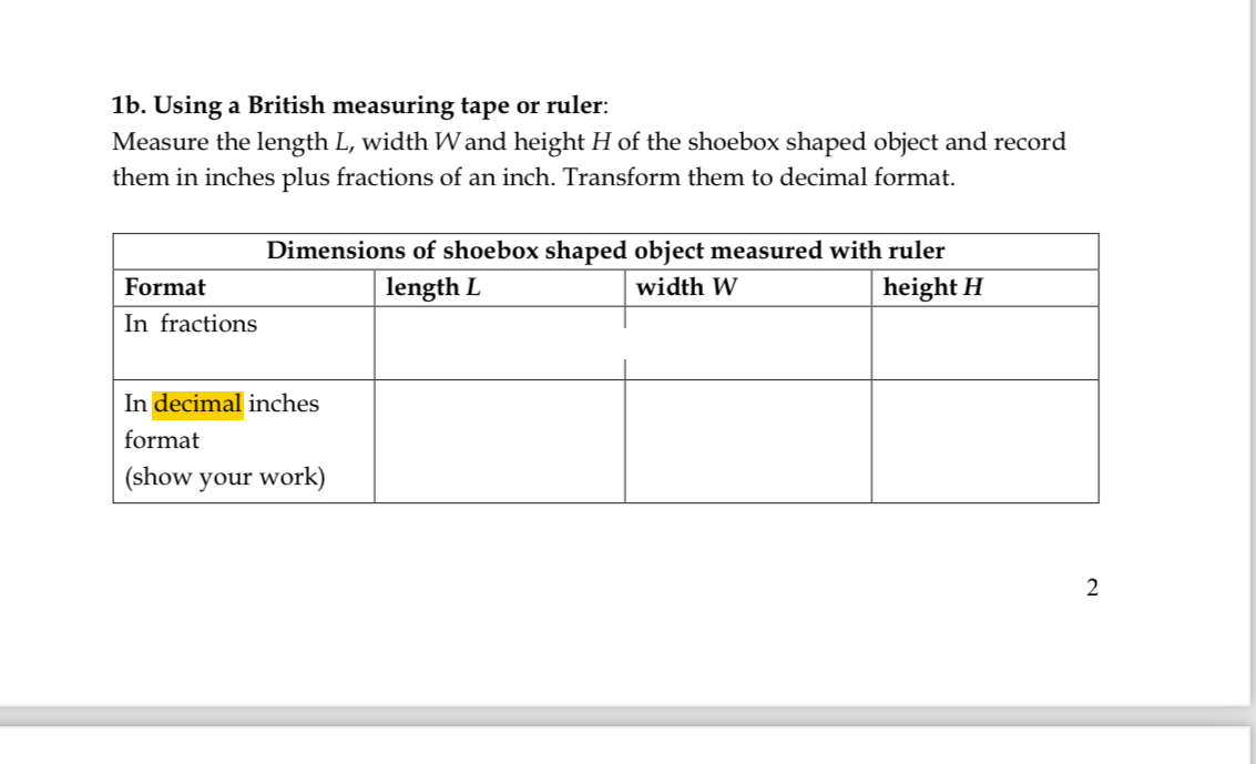 Solved 1b. ﻿Using a British measuring tape or ruler:Measure | Chegg.com