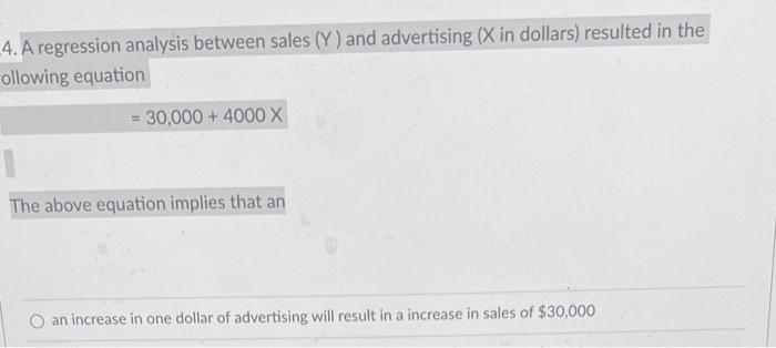 Solved A regression analysis between sales (Y) and | Chegg.com