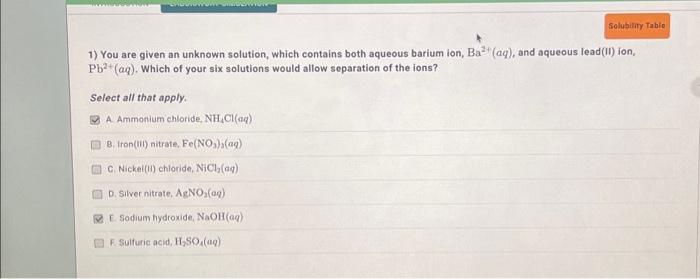 Solved 1) You are given an unknown solution, which contains | Chegg.com