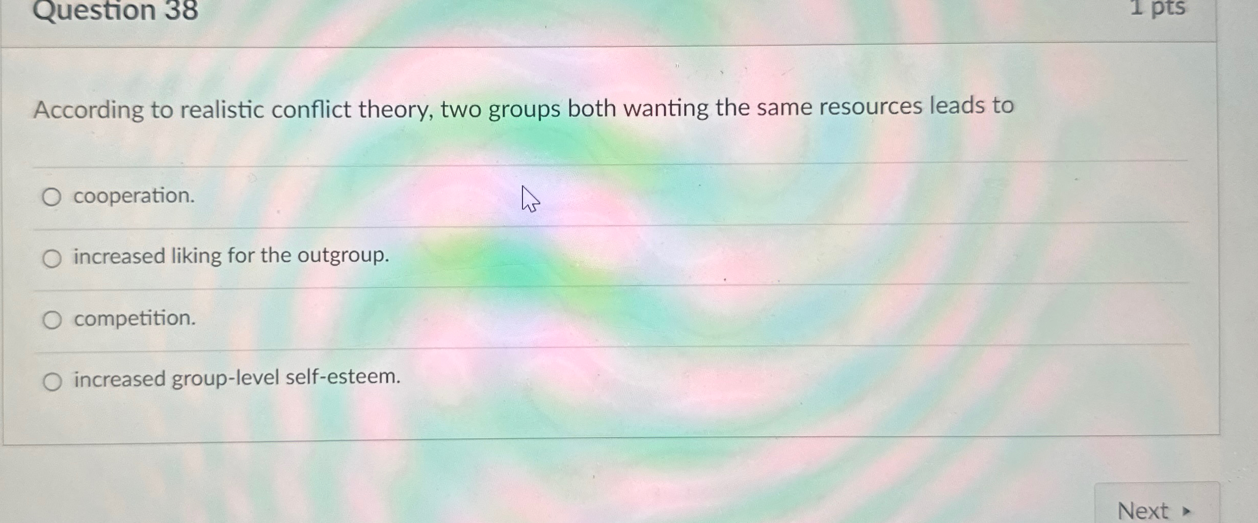 Solved Question 38According to realistic conflict theory, | Chegg.com