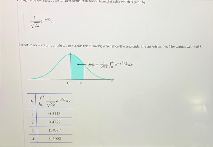 Solved 2π1e−x2/2. Statistics books often contain tables such | Chegg.com