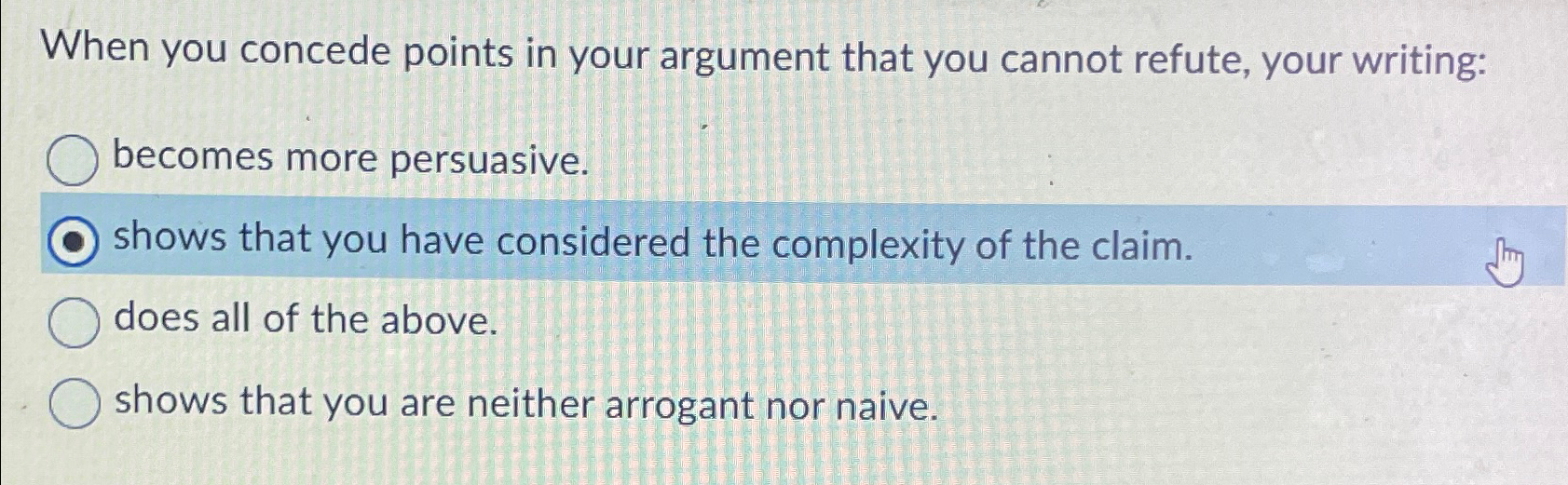Solved When you concede points in your argument that you | Chegg.com