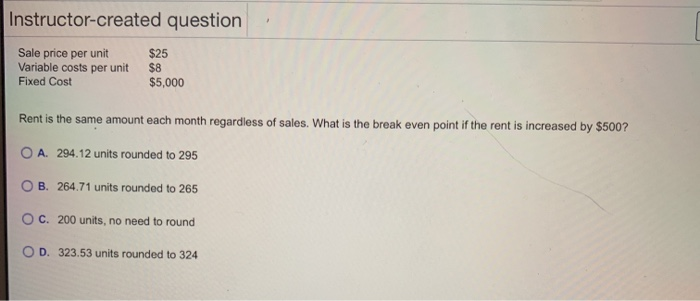 Solved Instructor-created question Sale price per unit $25 | Chegg.com