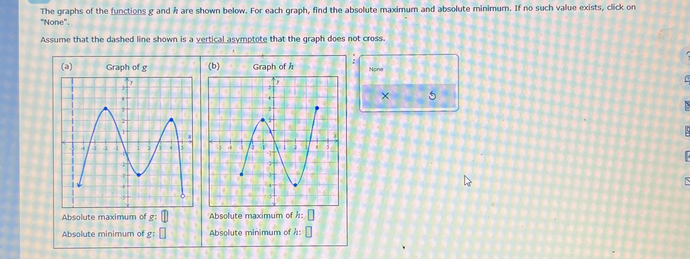 Solved The graphs of the functions g ﻿and h ﻿are shown | Chegg.com