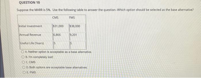 Solved Suppose the MARR is 5%. Use the following table to | Chegg.com
