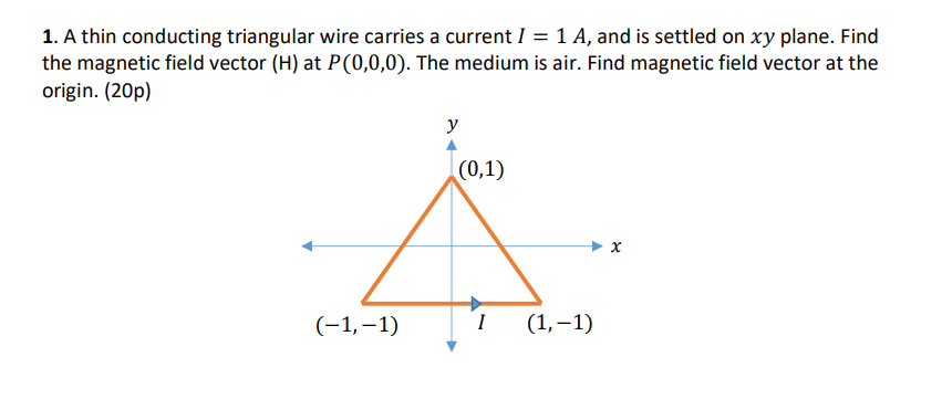 Solved A thin conducting triangular wire carries a current | Chegg.com