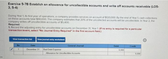 Solved Exercise 5-7B Establish an allowance for | Chegg.com