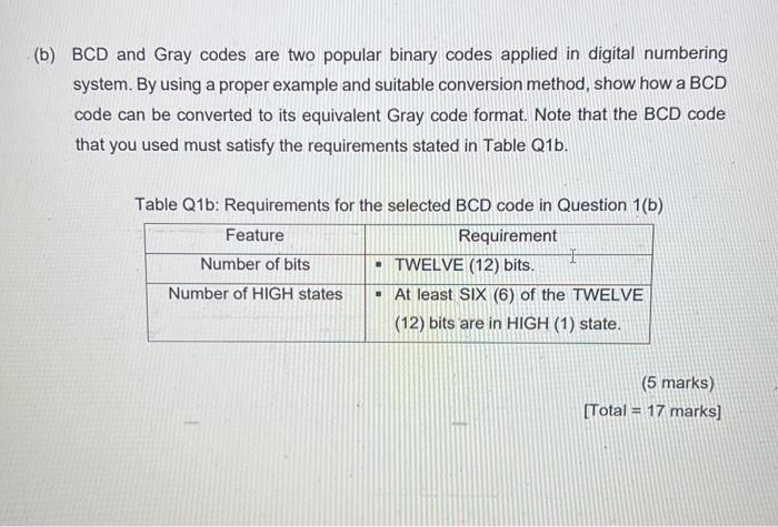 Solved (b) BCD and Gray codes are two popular binary codes | Chegg.com