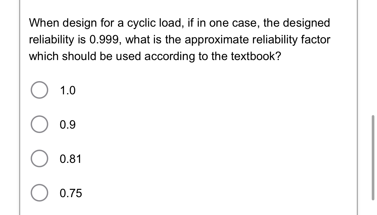 Solved When design for a cyclic load, if in one case, the | Chegg.com