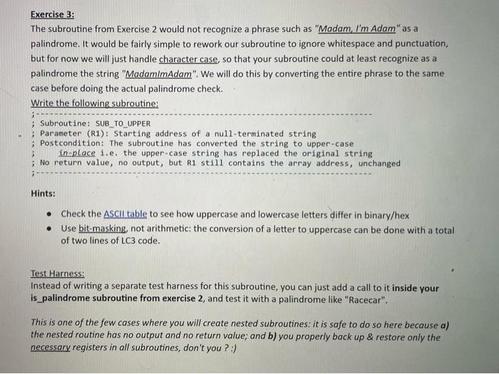 Exercise 1 Write the following subroutine, which | Chegg.com