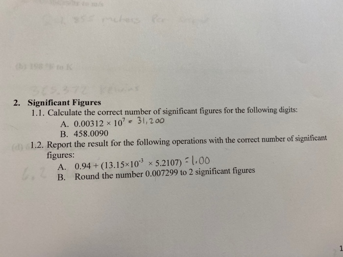 Solved 2. Significant Figures 1.1. Calculate the correct | Chegg.com